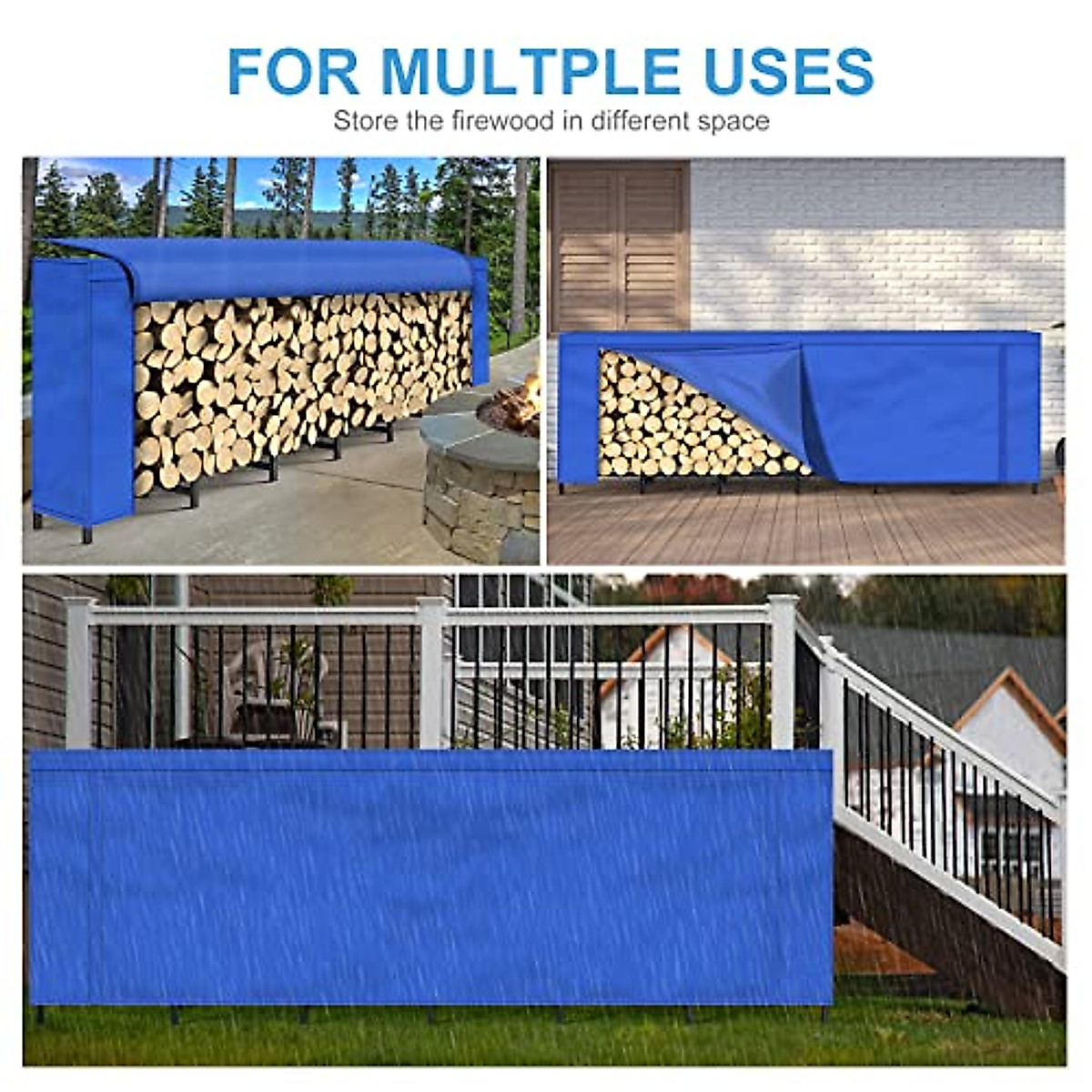 NANANARDOSO 8ft Firewood Rack Outdoor with Cover Combo Set Waterproof for Wood Storage, Adjustable Fire Log Stacker Stand, Heavy Duty Firewood Log Rack Holder for Fireplace Lumber Storage