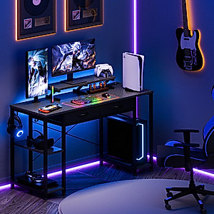 GIKPAL L-Shaped Desk Computer Corner Desk,54 inch Home Gaming Desk, Office Writing Workstation with Storage Shelves, Space-Saving, Rustic Brown