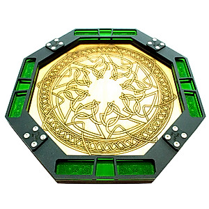 C4Labs Dice Tray~10" Octagon-Wood with Laser Etched Celtic Design ~ Emerald
