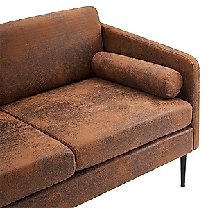 Loveseat Sofa Couch,Hot Stamping Cloth 2-Seater Surrounding Sofa Chair with 2 Waist Pillows for Reading (Brown)