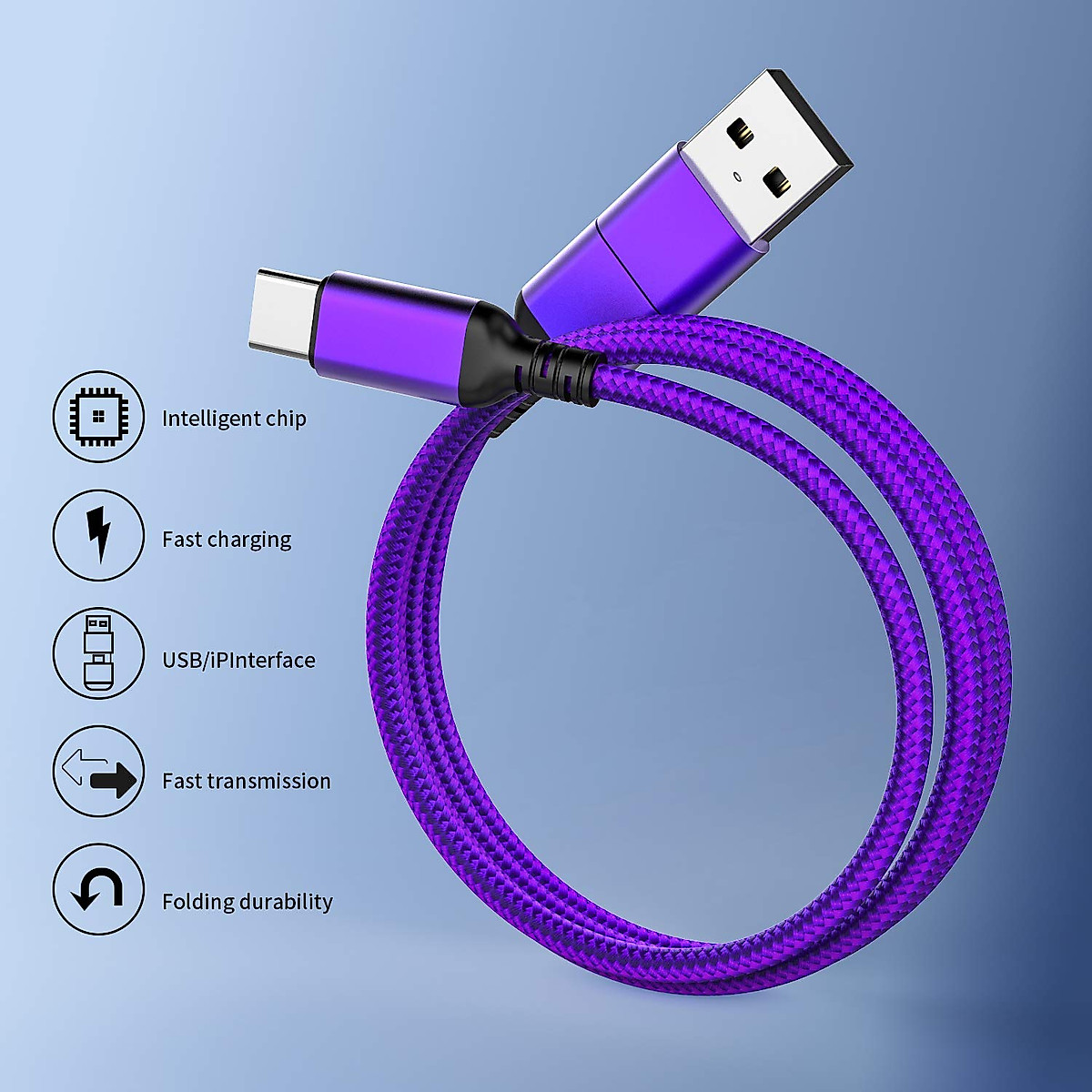 xiongweida (4ft+6ft 2pack) 2in1 USB to USB c to USB c Cable (Purple)