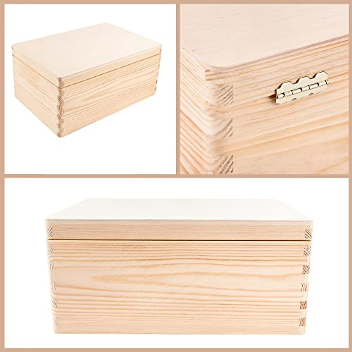 Creative Deco Large Wooden Storage Box with Hinged Lid | 11.8 x 7.87 x 5.51 inches (+-0.5) | Plain Unpainted Gift Box for Tool Toy Shoes Crafts Clothes Jewelry | Rough & UNSANDED Wood Keepsake Chest