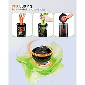 Juicer Machines, TUUMIIST Cold Press Juicer with 4.25'' Large Feed Chute Fit Whole Vegetable And Fruit, Masticating Juicer Easy To Clean, Gun Grey