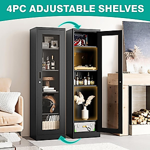 Glass Display Cabinet,Black Display Cabinet with Glass Doors,Curio Cabinet,China Cabinet Glass Door Bookcase with 5 Shelves,Locking Glass Display Case for Collectibles,Home,Office,Living Room,Bedroom