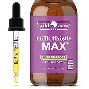 Wild Acre Milk Thistle for Dogs - Max Strength Liver Support, Cleanse & Detox - Natural Bacon Flavor - Simply Add to Food - Picky Pup Approved, 2 oz (60mL)