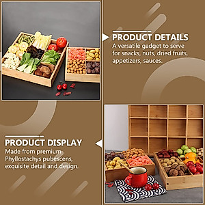 DOITOOL Wooden Dried Fruit Box Jiugongge Multifunction Snack Storage Container Sectional Tray Serving Dish Platter for Wedding Birthday Halloween Party Supplies