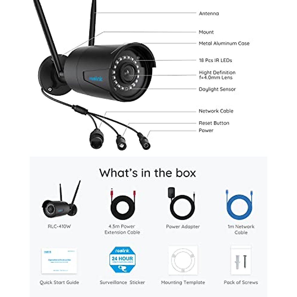 REOLINK Plug-in WiFi Outdoor Security Cameras, 4MP Wired Wi-Fi Camera for Home Security, Smart Person/Vehicle Detection Alert, HD Night Vision, IP66 Waterproof, Works with Google Assistant, RLC-410W