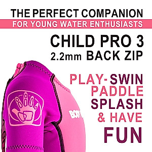 Body Glove Pro 3 Kids Wetsuit 2mm Children's Shorty Wetsuit Fits 30-40 LBS, Back-Zip Short Sleeve Springsuit for Diving Swimming Surfing Water Sports