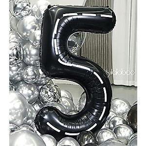 SULALABOO 40 Inch Black 5 Balloon Number Large Helium Number Balloons 0-9 Giant Digital 5th Foil Mylar Big Party Balloon for Boy or Girl Birthday Party Anniversary Decorations