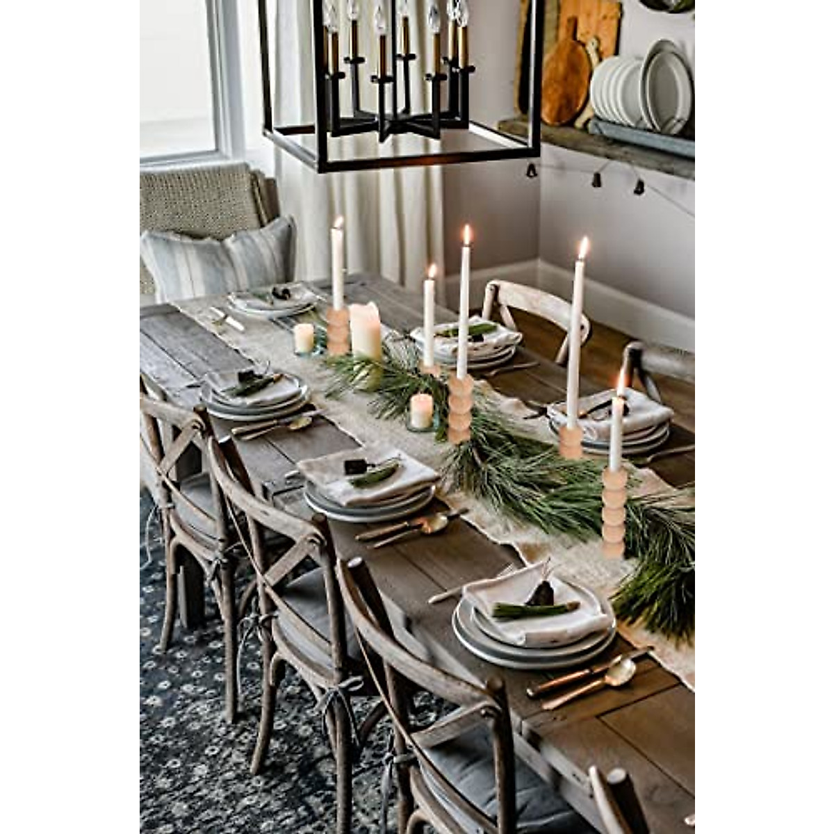 Gurfuy Wood Candle Holders Set of 5 - Rustic Long Wooden Candlestick Holders Bulk un Finished Nature Wood Decorative Candle Stand for Table Wedding Dinning CenterpiecesFestival (Bead Cylinder)