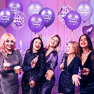 Purple Birthday Balloons 24Pcs Purple Happy Birthday Metallic Balloons Purple Latex Balloons Confetti Balloons for Girls Women Birthday Engagement Bridal Shower Wedding Anniversary Party Supplies