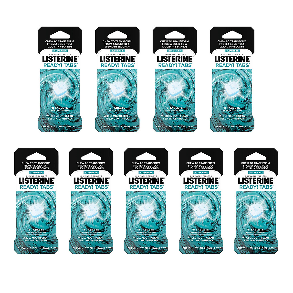 Listerine Ready! Tabs Chewable Tablets with Clean Mint Flavor, Revolutionary 4-Hour Fresh Breath Tablets to Help Fight Bad Breath On-The-Go, Sugar-Free & Alcohol-Free, 72 CT