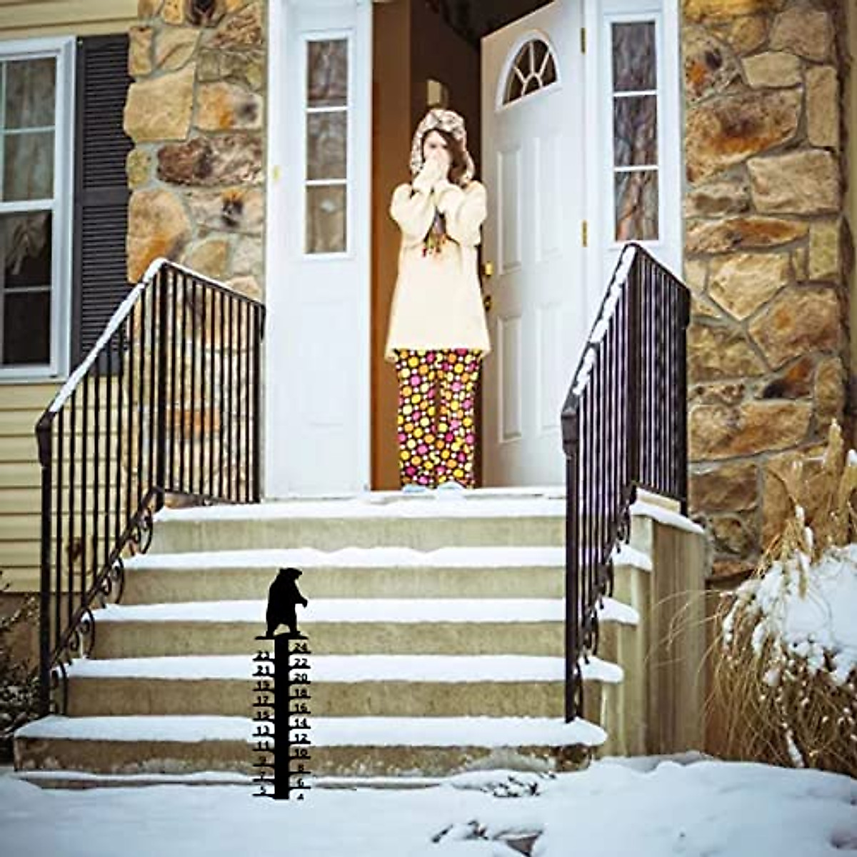 Gift 24cm Snowflake Snow Measuring Instrument Snowmobile Snow Measuring Instrument Metal Snow Measuring Ruler Outdoor Garden Ornament Waist Level Camera (Black, One Size)