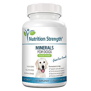 Nutrition Strength Minerals for Dogs, Support Cells & Nerves, Fortify Bones & Muscles, Promote Overall Health with Calcium, Phosphorus, Magnesium, Potassium, Selenium, Iron, Zinc, 120 Chewable Tablets