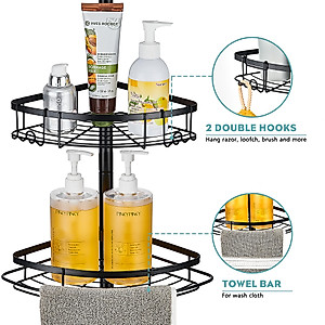 WPT Black Shower Caddy Corner Organizer for Bathroom, Stainless Steel Tension Pole Corner Shelf Shower Caddy Stand for Bathtub Shampoo Storage, 4 Tier Adjustable Shelves, 28.7 to 104.7 Inches