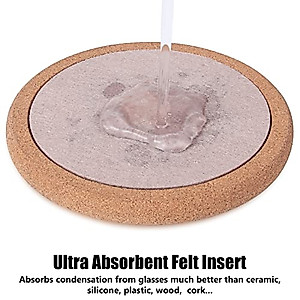 Drink Coasters with Holder, Absorbent Coaster, (6 Pack), Cork Felt Coasters, Coasters for Table Protection, Round Thick Coasters for Drinks, Glasses, Cups, Bar, Housewarming Gift, Beige.