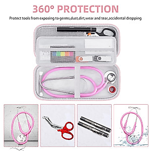 HESPLUS Stethoscope Case for MDF Acoustica/MD One, 3M Littmann Classic III/Lightweight II S.E/Cardiology IV Diagnostic/CORE Digital Stethoscopes, Includes Mesh Pocket for Nurse Accessories - Pink