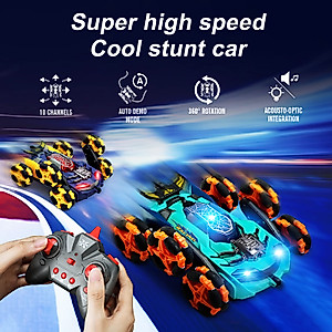 HScopter Remote Control Car, Six-Wheel RC Car 6WD Drift Stunt Off Road Truck Race Toy with Smoke Fuction Light Rotating Vehicle Gift Present for Boys Kids Children Age 5 6 7 8 9 10 (Blue)