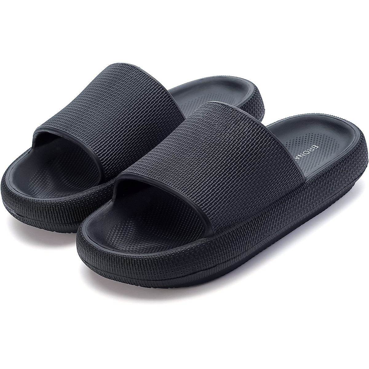 BRONAX Unisex House Slides for Women and Men Size 9 Indoor Pillow Slippers Sandals Sandles for Female Comfy Cushioning Thick Sole 40-41 Black