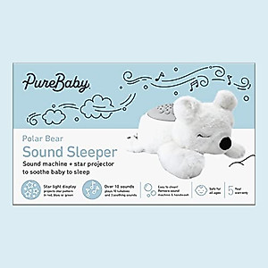 Pure Enrichment® PureBaby® Sound Sleeper Portable Sound Machine & Star Projector - Plush Sleep Aid with Night Light, 10 Lullabies, White Noise, Heartbeat, Birds & More for Baby & Toddlers (Polar Bear)