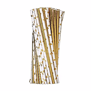 100 packs of gold mixed paper straws biodegradable drink milkshake juice smoothies coffee cocktail drinks birthday baby shower wedding party Wedding bar supplies decor