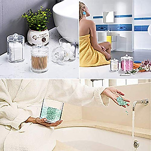 Qiuttnqn 3 Pack Cotton Swab Ball Pad Holder with Lid,Clear Acrylic Bathroom Container,Makeup Organizer for Cotton Swabs,Cotton Rounds,Cotton Ball,Floss Picks,Bath Salts and Hair Ties(10 OZ,20 OZ)