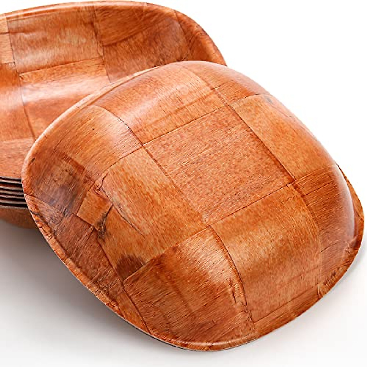 Elsjoy 8 Pack 8 Inch Wooden Woven Salad Bowl, Reusable Square Serving Bowl Woven Wood Mixing Bowl Set, Unbreakable Snack Bowls for Salad, Fruits, Snacks