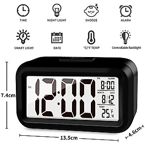 KAIJIELY 4.5" Display-Digital Clock with Large Screen,Night Light Digital Clock with Temperature Display,Alarm Clock with Battery Powered,Office,Kids,Elder Snooze Clock(STYLE B)