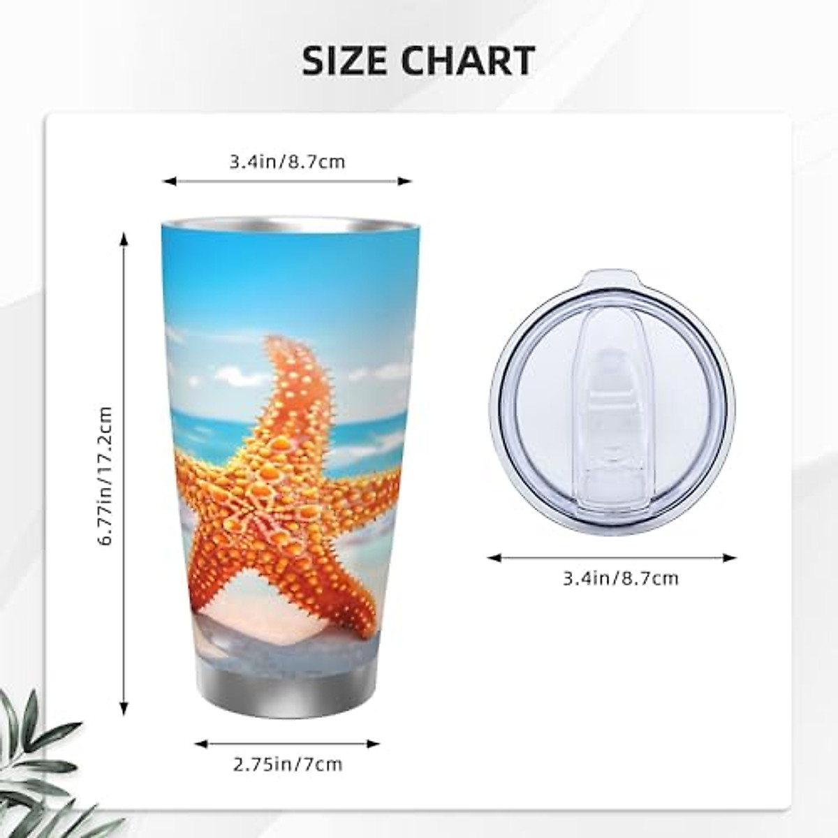 AYCZN Starfish 20 OZ Tumbler Stainless Steel Travel Coffee Mug, Ocean Beach Insulated Water Bottle with Lid Leakproof Thermal Cup