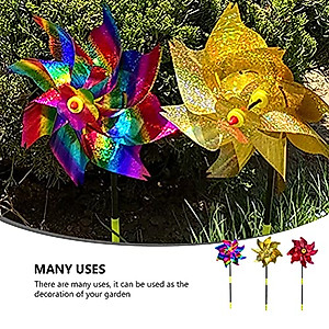 Cabilock 3pcs Bird Blinder Repellent Pinwheels with Stakes Extra Sparkly Pin Wheelfor Pigeons Birds Yard Garden Decoration