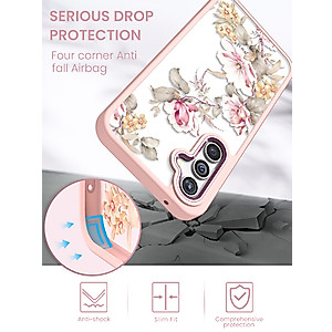 DagoRoo for Samsung Galaxy A54 5G Case with Tempered Glass Screen Protector [2 Pack],[Military Grade Protective] Slim Soft TPU & Hard PC,Girls Women Crystal Clear Flower Pattern Case-Ranunculus/Pink