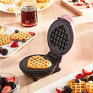 Mini Maker Waffle Maker 5“ Non-Stick Waffler Iron Stuffler Stuffed Wafflera Adjustable Browning Control, Heart, Pink