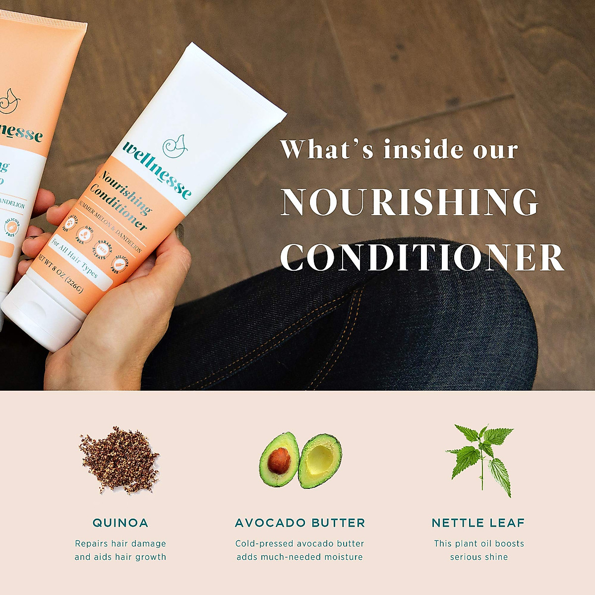 Wellnesse: Nourishing Conditioner - For All Hair Types - 8 oz - Summer Melon and Dandelion - Detangle, Moisturize & Add Volume - Cruelty-Free, Non-GMO, No Parabens, Sulfates, Silicone