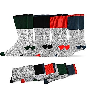 Eco Friendly Heavy Weight Recyled Cotton Winter Thermal Boot Socks 4 Pair (9-11, Color Heel Top)