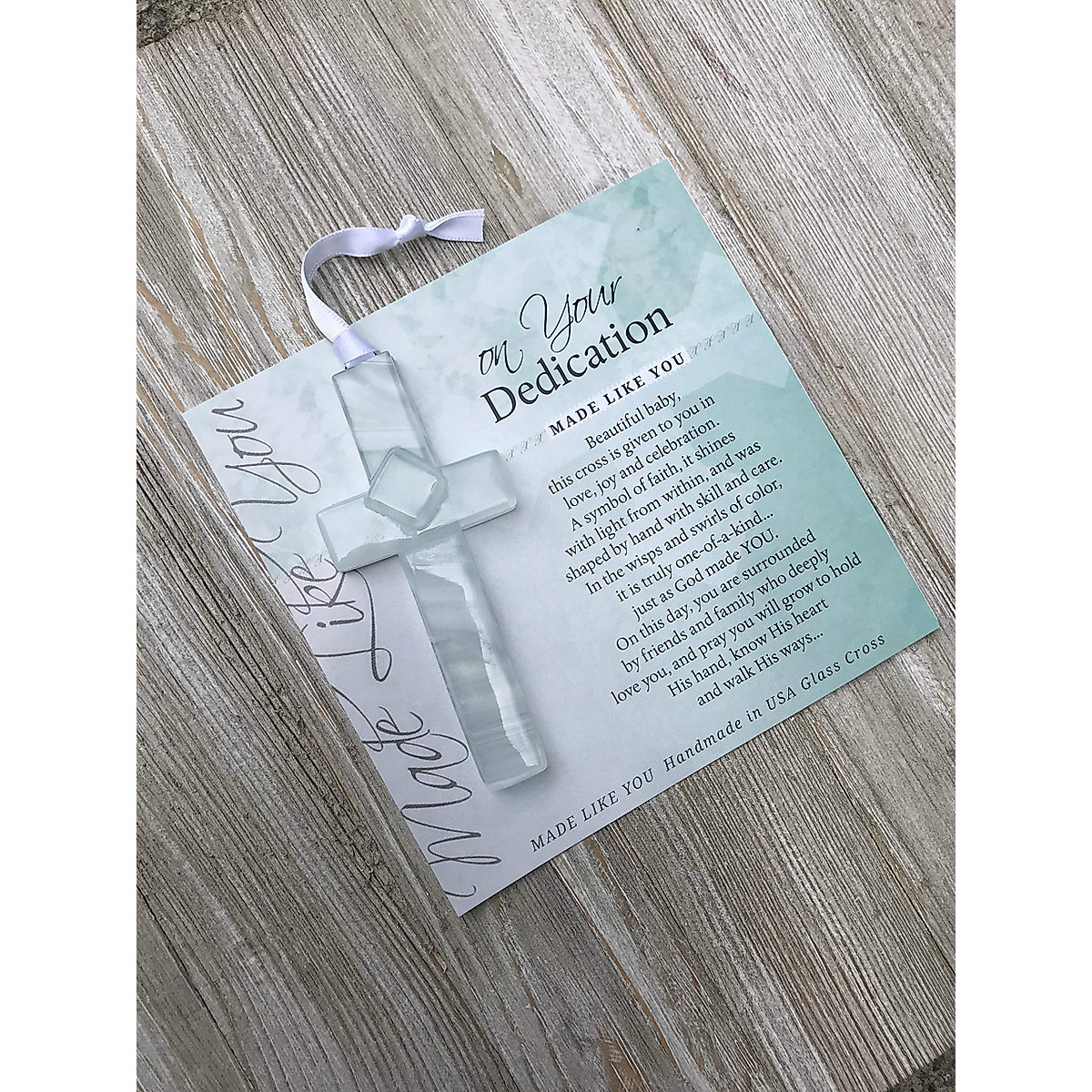 Handmade in USA Glass Cross With Sentiment - Perfect Baby Dedication Gift/Keepsake