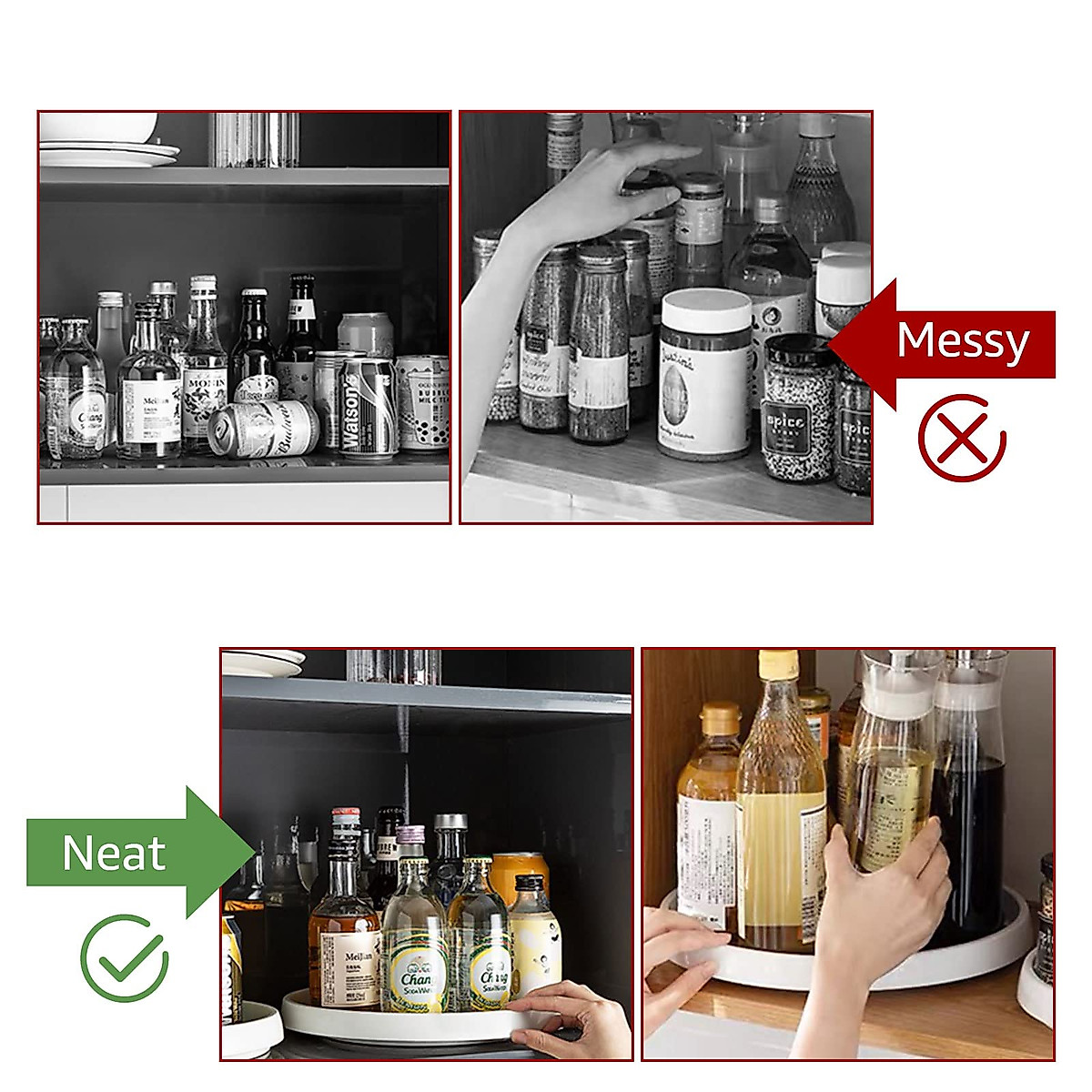 FVIEXE 6PCS Non-Skid Cabinet Lazy Susan Turntable 10 Inch, 360 Degree Rotating Kitchen Spice Rack Spinning Lazy Susan Turntable Organizer, Pantry Countertop Vanity Bathroom Display Stand White/Gray