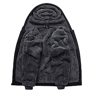 SCODI Hoodies for Men Heavyweight Fleece Sweatshirt - Full Zip Up Thick Sherpa Lined Black Grey XL