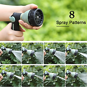 FANHAO Garden Hose Nozzle Heavy Duty, 100% Metal Water Hose Nozzle Sprayer with 8 Spray Patterns, High Pressure Sprayer Nozzle with Thumb Control, On Off Valve for Garden Watering, Car & Pet Washing