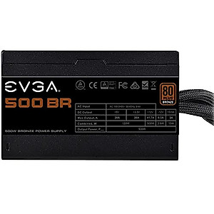 EVGA 100-BR-0500-K1 500 BR, 80+ Bronze 500W, 3 Year Warranty, Power Supply