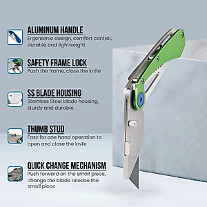 Lichamp 6-Pack Folding Utility Knife Box Cutter with SK2 Blades, Quick Change Razor Knife Utility Pocket Construction Blade Knife, (Blue+Green+Camouflage, D6M2)