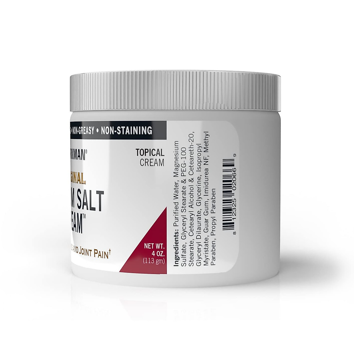 Kirkman – Epsom Salt Cream – 4oz Cream – Gluten Free – Casein Free