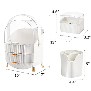 ZOOFOX 3 Pack Makeup Organizer, Cosmetics Storage Display Case with Lipstick and Makeup Brush Organizer, Portable Handle Skincare Holder for Bathroom Countertop, Dresser