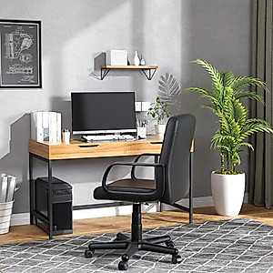 VECELO Executive Office Adjustable Height Casual Desk Chair with Armrests PU Leather Mid-Back 360 Degree Swivel with Wheels, Suit for Study, Work, Makeup, Leisure, Black, Set of 1