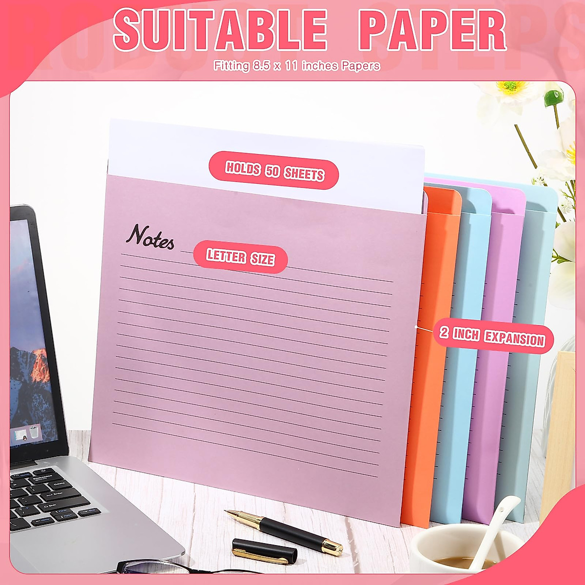 Fainne 48 Pcs Pocket File Folders File Jackets Flat File Jackets Reinforced Straight No Expansion File Folder Document Organizer for Job Project, 12 Colors