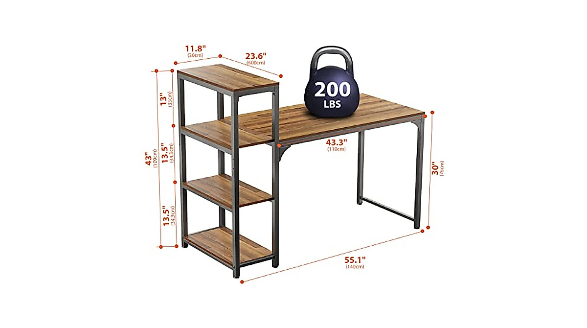 DESIGNA 55-Inch Computer Desk with Shelves - Modern Study Table