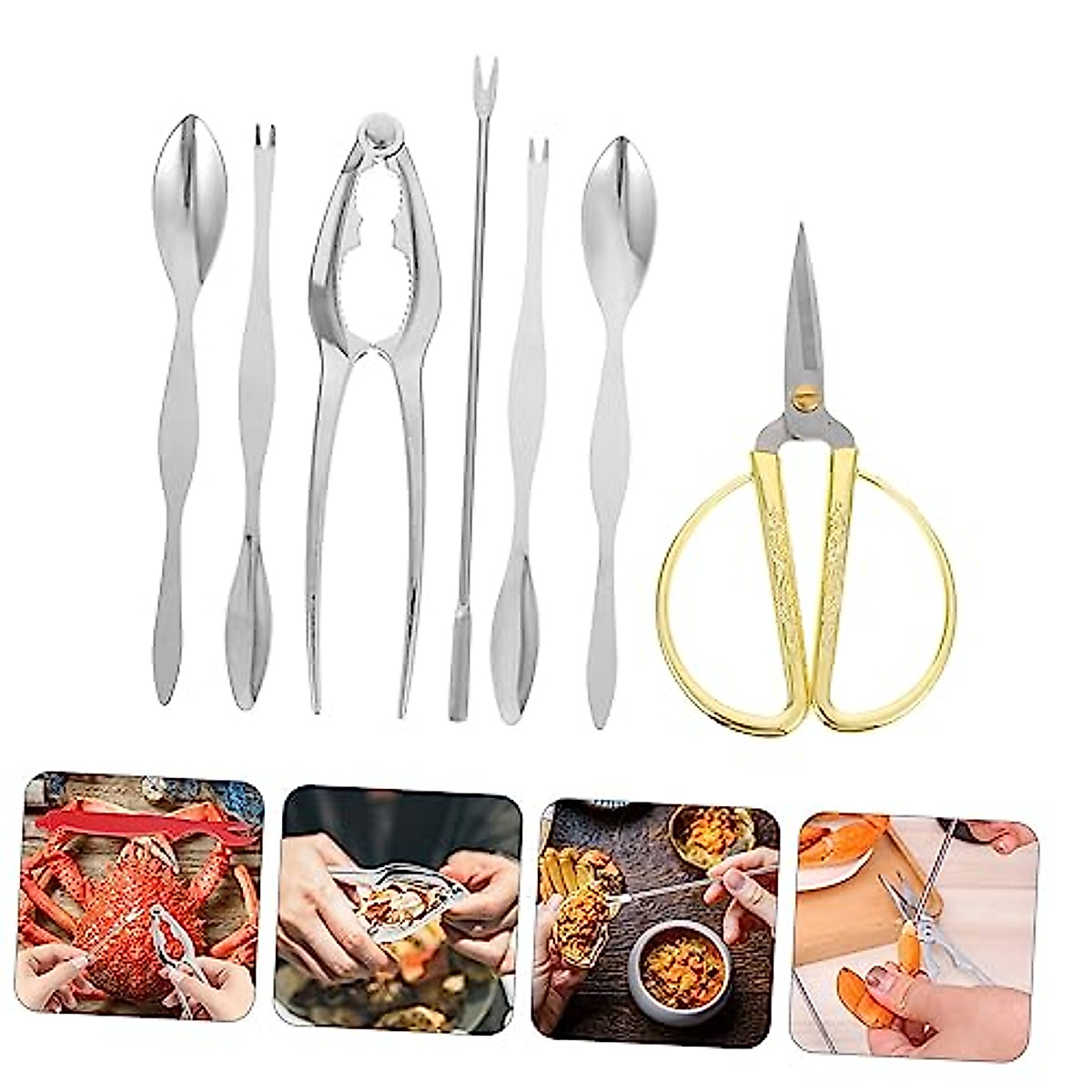 DOITOOL 1 Set Crab Eating Tool Oyster Crackers Stainless Steel Bottle Opener Stainless Steel Scissors Crab Leg Seafood Forks Picks Crab Legs Opener Stainless Steel Tools Crab Scoop Crusher