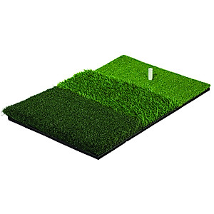 Franklin Sports Tri-Turf Golf Hitting Mat with Rubber Tee - Practice Aid Golf for All Levels - Portable Hitting Grass for Golf Driving, Green Multi, (Model: 92502X)