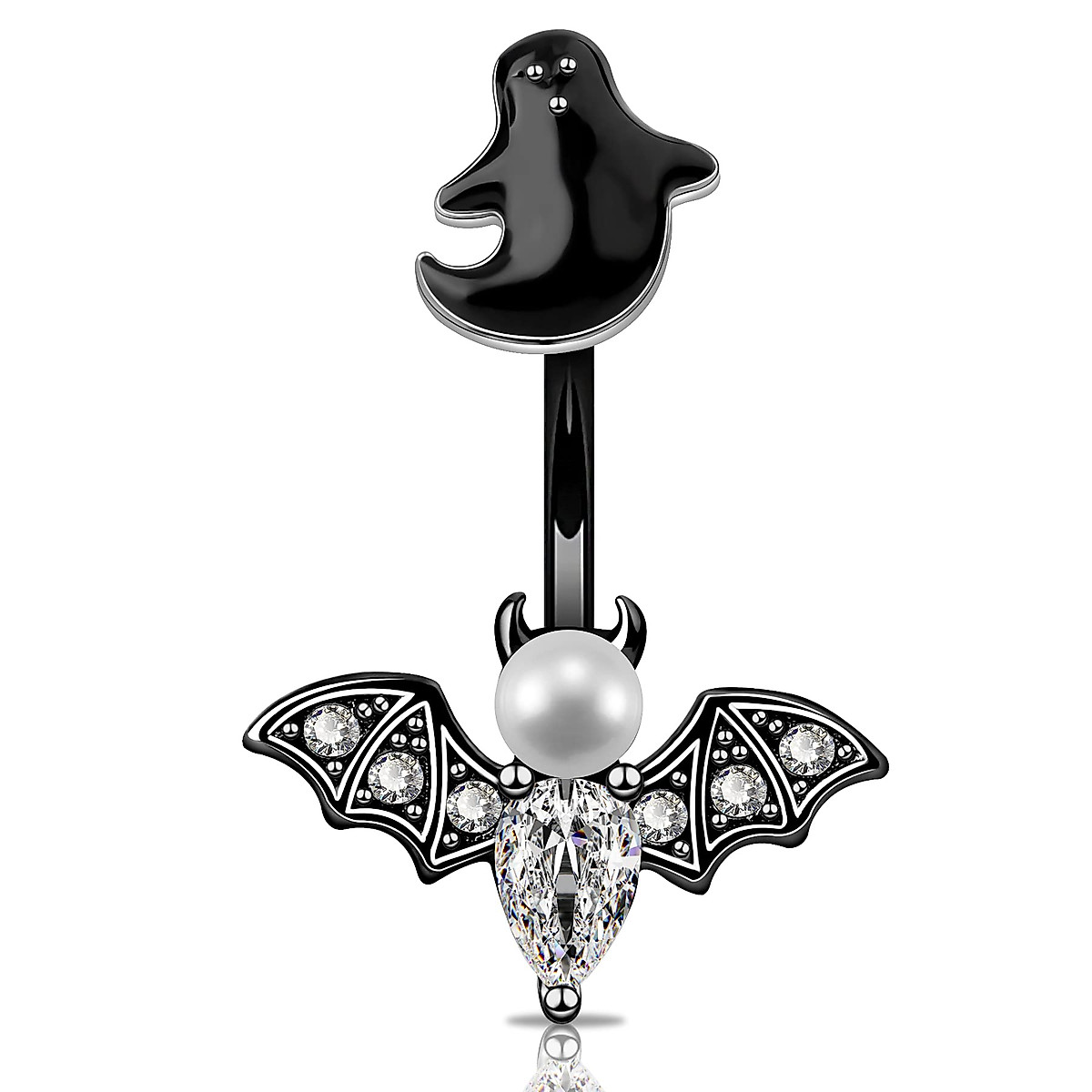 Jewseen Belly Button Rings Bat Belly Rings 316L Stainless Steel Belly Piercing 14g Navel Ring for Women Navel Piercing Belly Bar Body Jewelry for Halloween Day