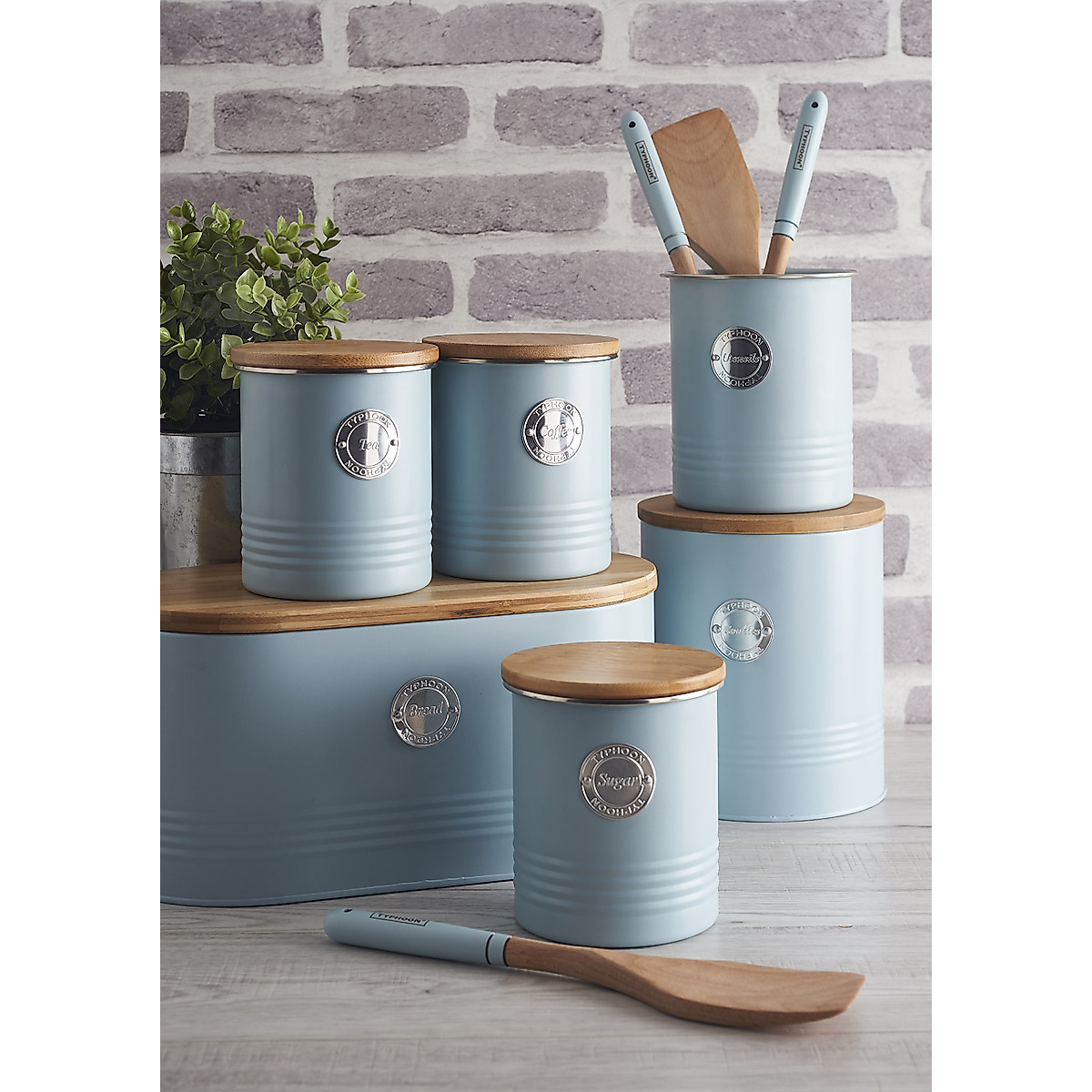 Typhoon Living Airtight Tea Storage Canister with Bamboo Lid, 1 Litre, Blue