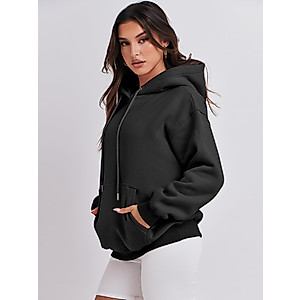 ANRABESS Women's Oversized Fleece Hoodies Basic Pullover Sweatshirt Fall Fashion 2024 Outfits Trendy Y2k Teens Preppy Clothes Black-M